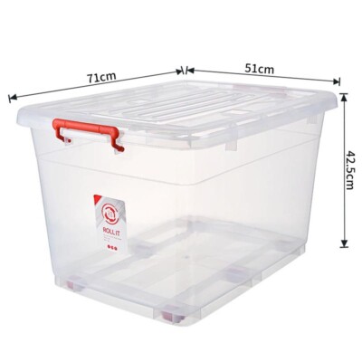 94L Plastic Roller Storage Box Heavy Duty Plastic Organsier Container ...