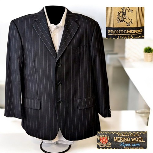 Pronto Mondo Blazer Sport Coat Mens 40S Black Pinstipe Merino Wool | eBay