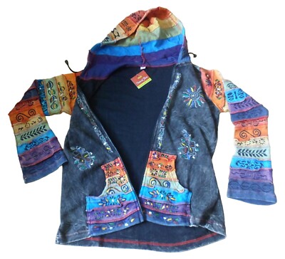 Nepalese Patchwork Printed Painted Boho Hippy Festival Hooded Jacket L ...
