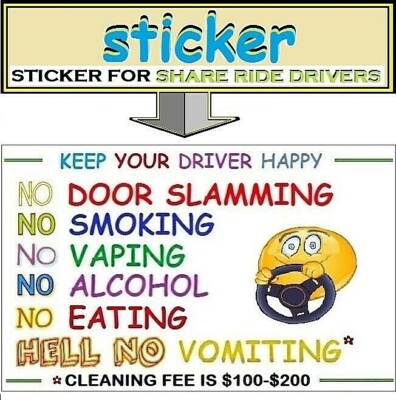 Vomit sticker ,car rules sticker ,warning sticker for ride share ...
