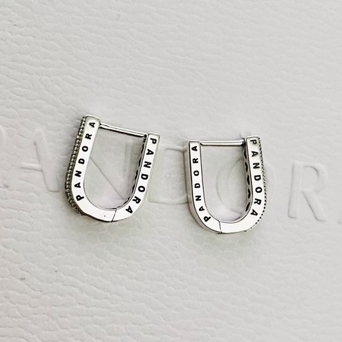 New Sliver 925 Authentic Pandora Signature Pave U-Shape Hoop CZ ...