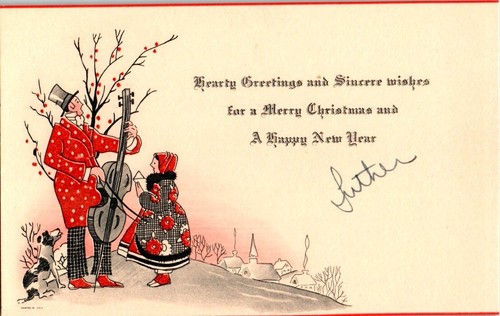 Vintage 1930s Art Deco Modern Inspired Christmas Card | Cello Player w ...