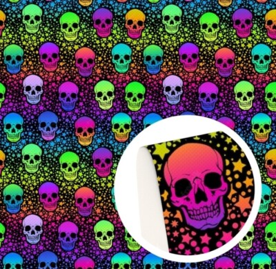 Skull skulls stars FAUX LEATHER SHEET 8" X 12" 1223568 Rainbow SMOOTH ...