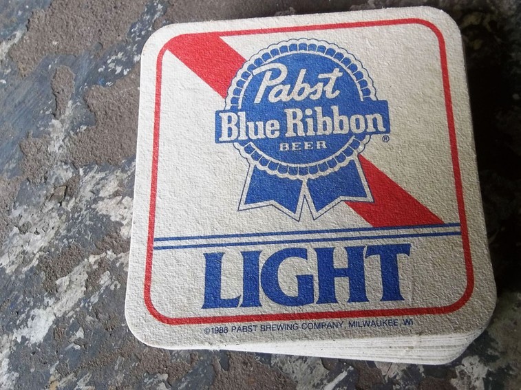 PABST BREWING CO BLUE RIBBON BEER 2 COASTER PBR LIGHT MILWAUKEE 1988 ...