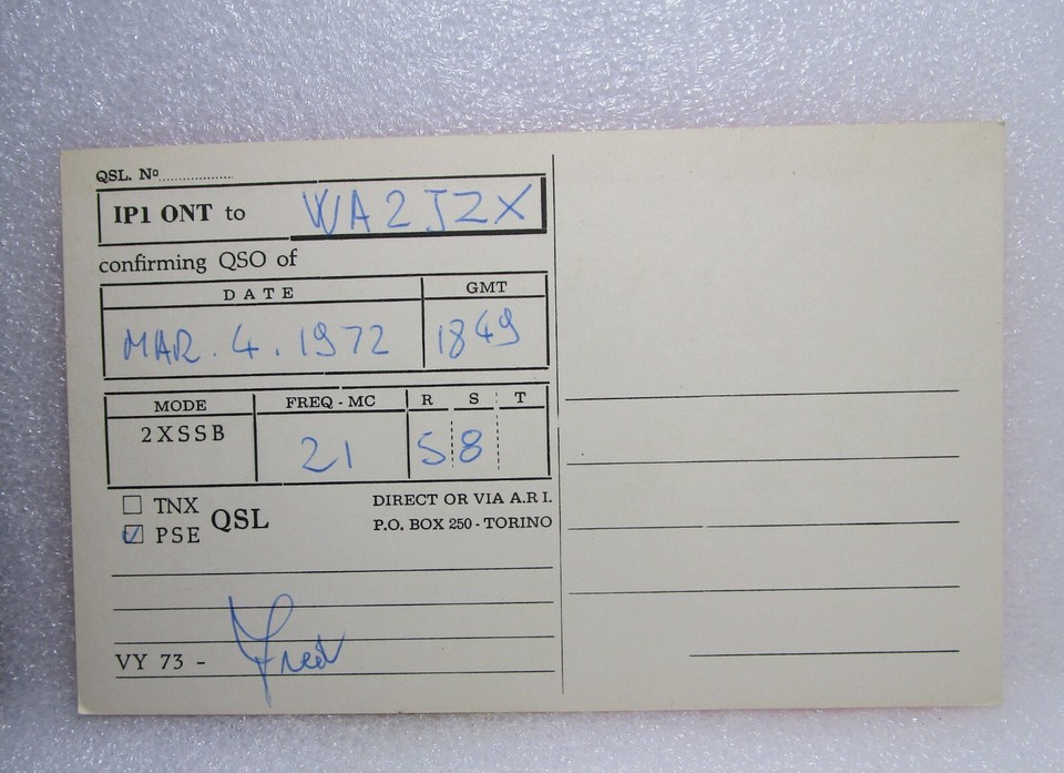 Torino Italy IP1-ONT Amateur QSL Radio Postcard | eBay