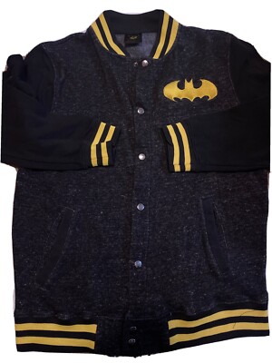 DC Batman Sweater Varsity Style Front Snap Up Black Jacket Size Small ...