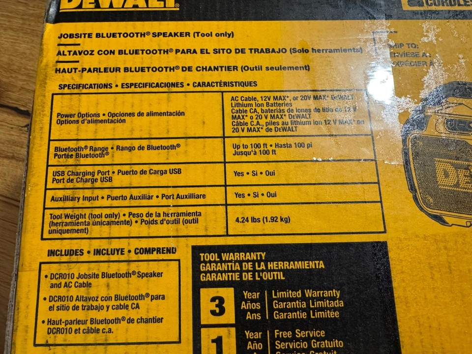 DeWALT DCR010 12V/20V Corded/Cordless Dual Speaker Bluetooth Speaker ...