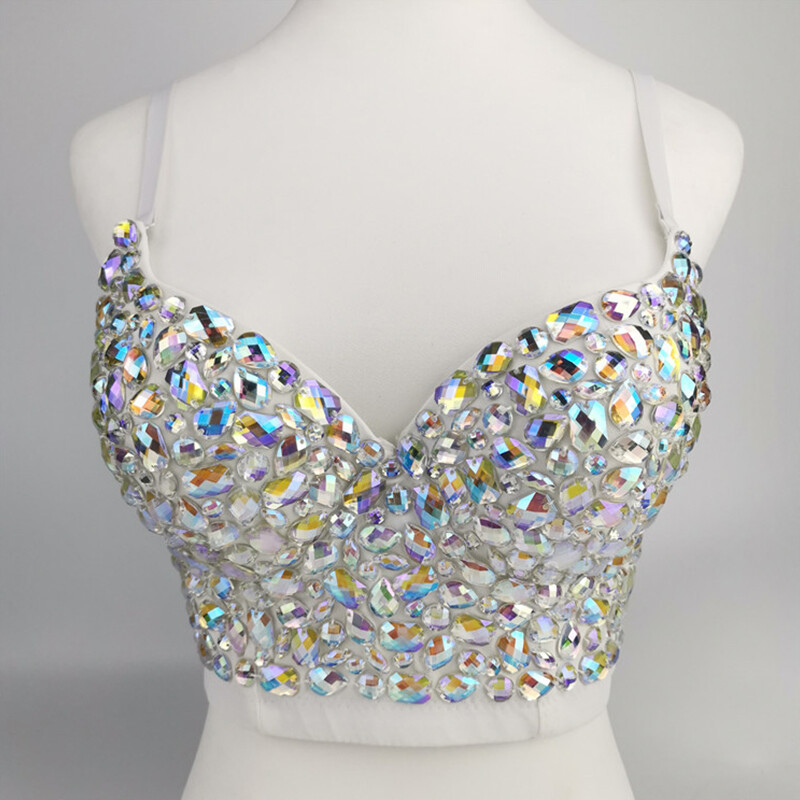 Women Sexy Shiny Diamond Rhinestones Bra Corset Bustier Crop Tank Top ...