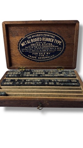 Antique 1893 Letter Number Stamp Print Blocks Nice Wooden Box Set Date ...