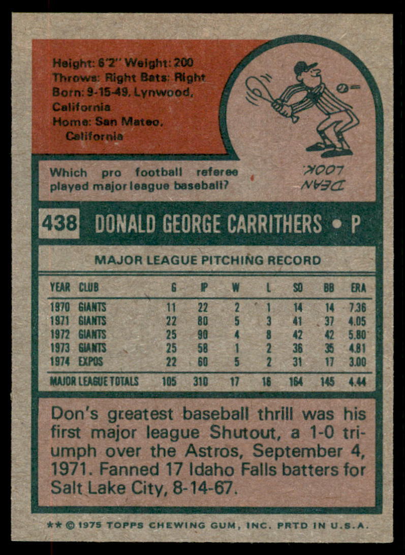 1975 Topps Don Carrithers #438 Montreal Expos | eBay
