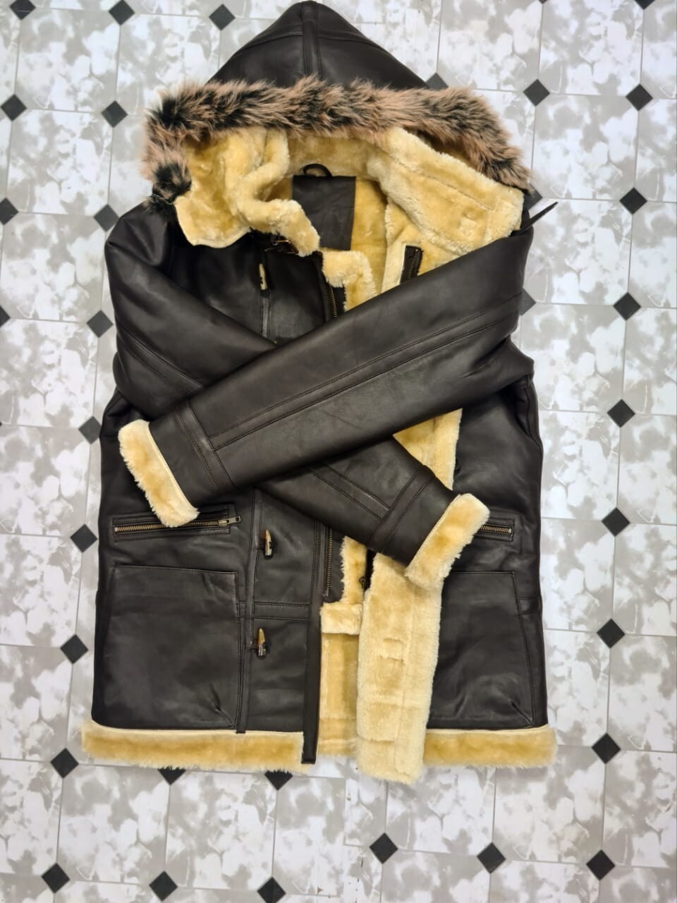 B7 Parka Flight Sleek Black &Classic Brown Genuine Leather Coat Jacket ...