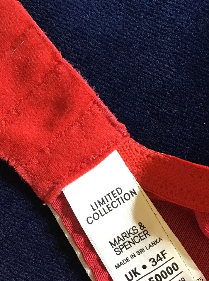 M&S Bra Underwired With Soft Cups In Red With White Lace & Spots - Sz ...
