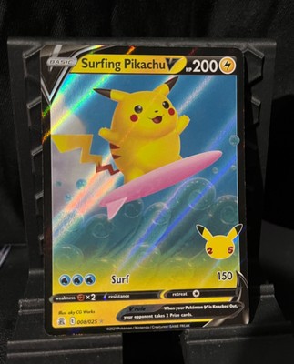 2021 Pokemon SWSH Celebrations Surfing Pikachu V #008/025 Ultra Rare ...