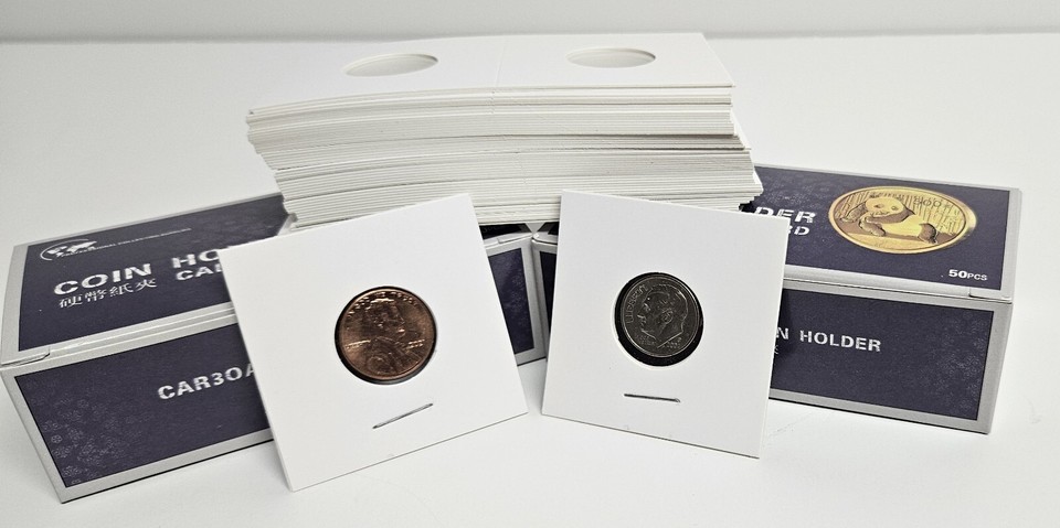 100 Cardboard 2 x 2 Coin Holder Flips for US Cents Dimes 20.5mm ...