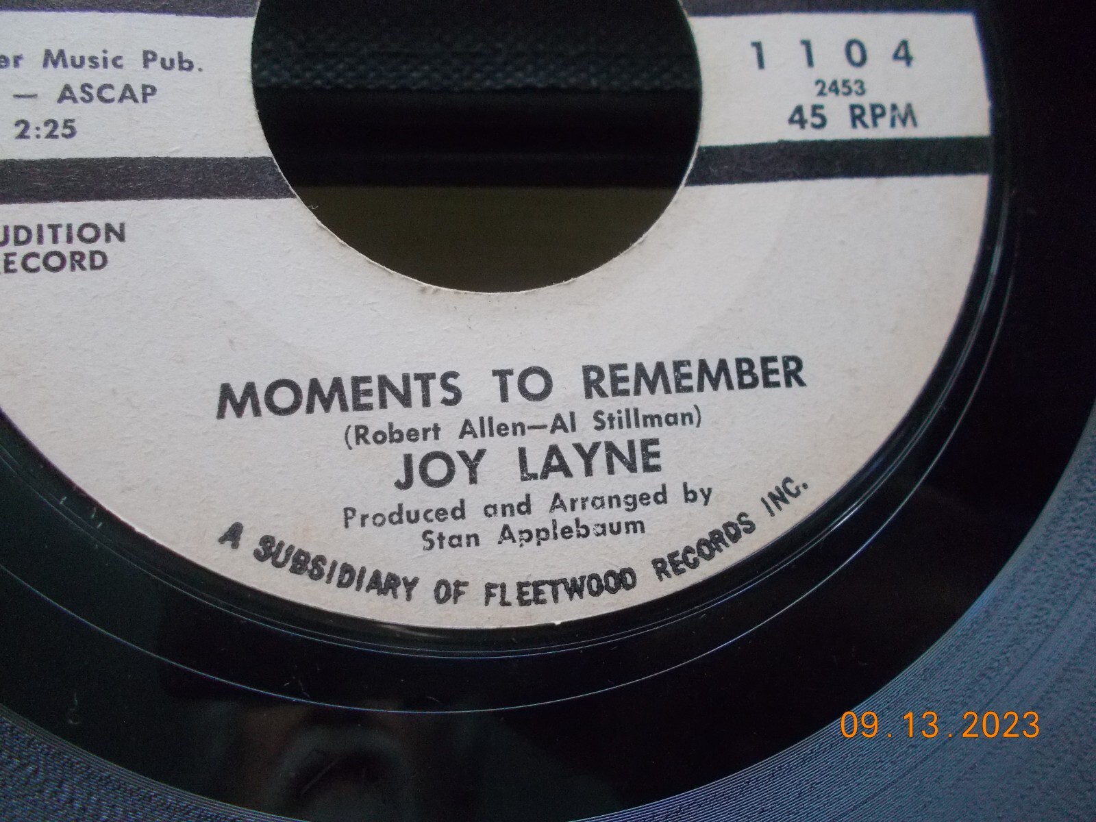 45 RPM PhilTone Joy Layne Audition Record Moments to Remember b/w ...