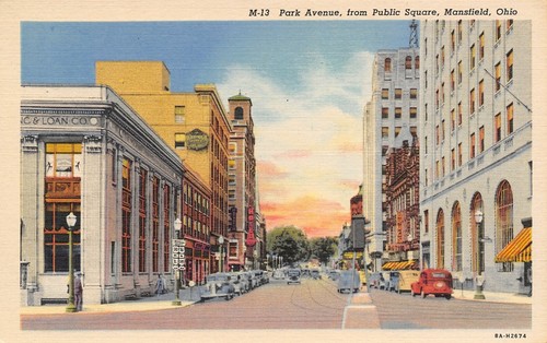 Mansfield Ohio~Park Avenue~Saving & Loan Co~Hotel~Highway Signs~1938 ...
