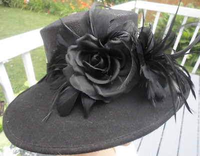 NWT Giovanni by Emma B Women's Black Hat With Bow & Feathers | eBay