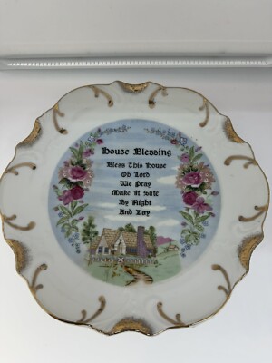 Vintage House Blessing Plate Bless This House 18k Gold Trim Made in ...