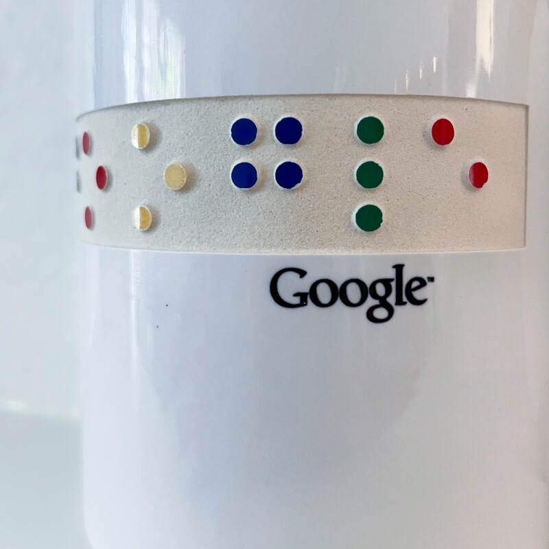 Google Rare Coffee Mug, Braille "Goggle" colors writting | eBay