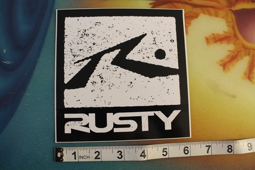 RUSTY R dot CLASSIC BLACK and WHITE ~6" square Vintage Surfing Decal ...