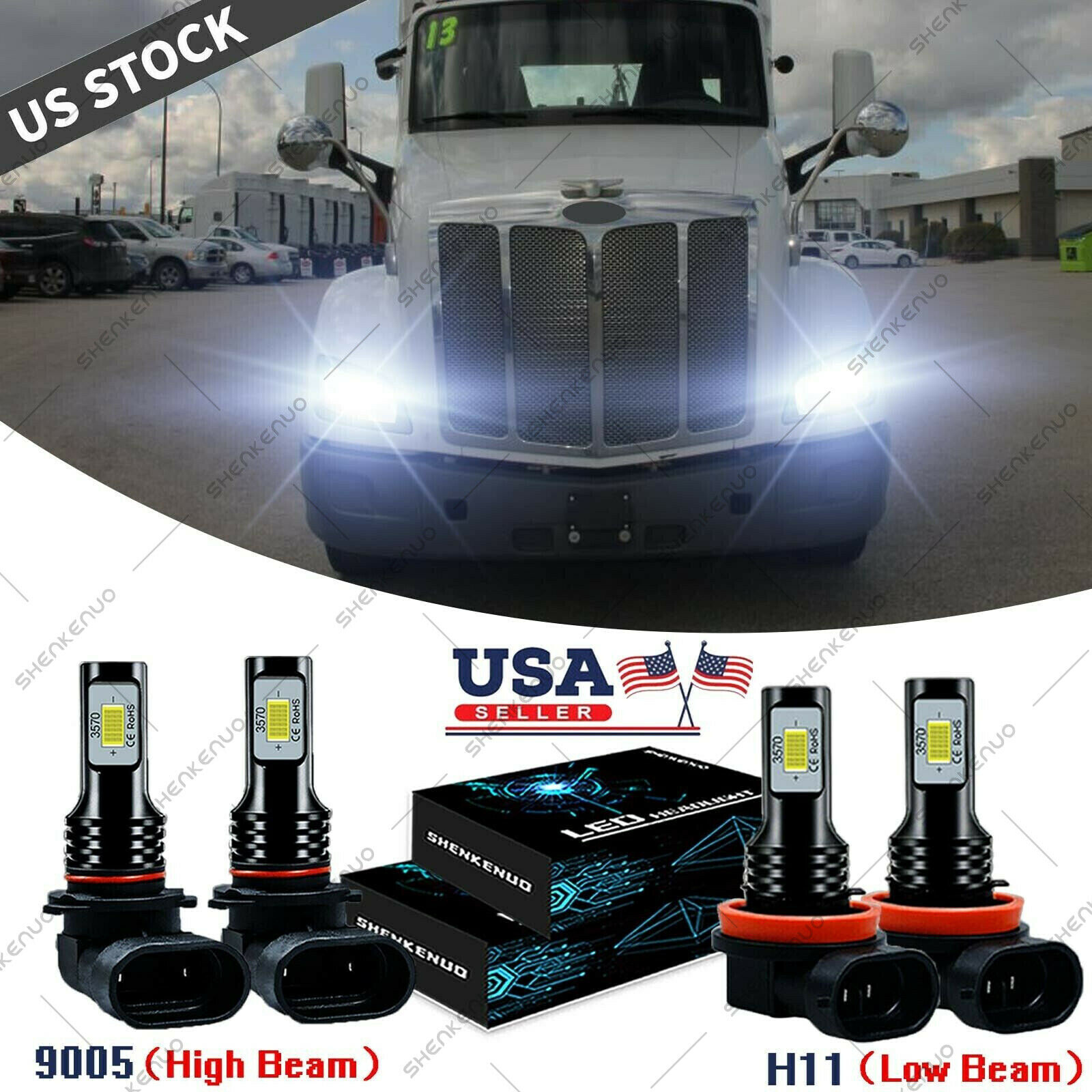 9005 H11 Hi/Lo LED Headlight Bulbs For Peterbilt 579 587 Trucks Lamp ...