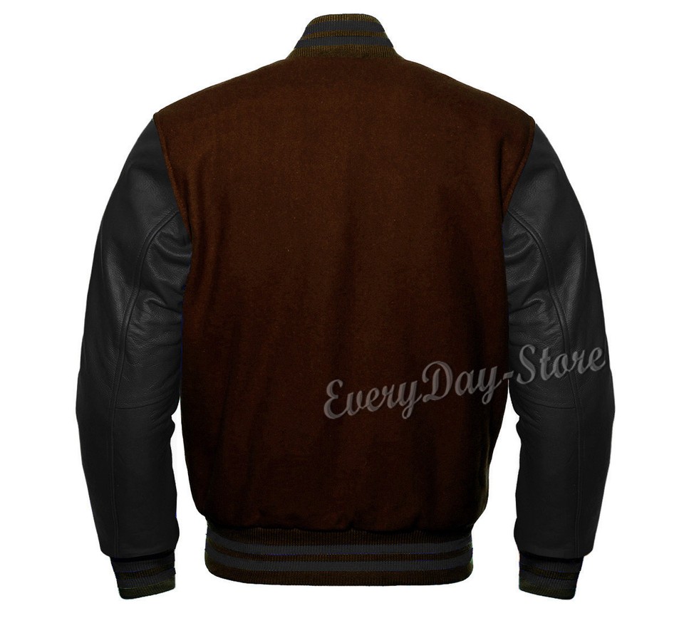 Varsity Letterman Baseball Jacket in Wool & Genuine Black Leather ...