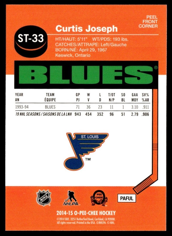 2014-15 O-Pee-Chee Stickers Curtis Joseph St. Louis Blues #ST-33 | eBay