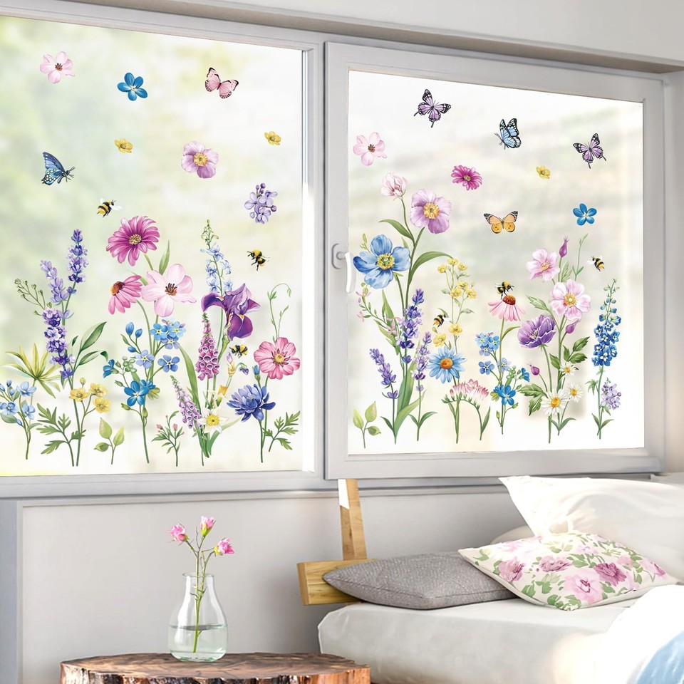 Summer Garden Flower Double Sided Window Clings - Spring Wildflower ...