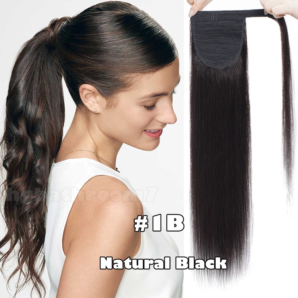 100% Real Human Hair Ponytail Clip In Pony Tail Extensions Highlight ...