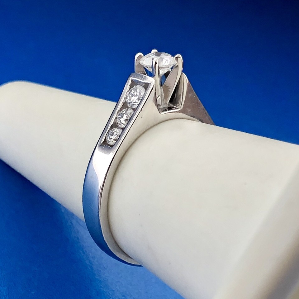 Estate Magic Glo 14K White Gold Diamond Solitaire w/Accents Engagement ...