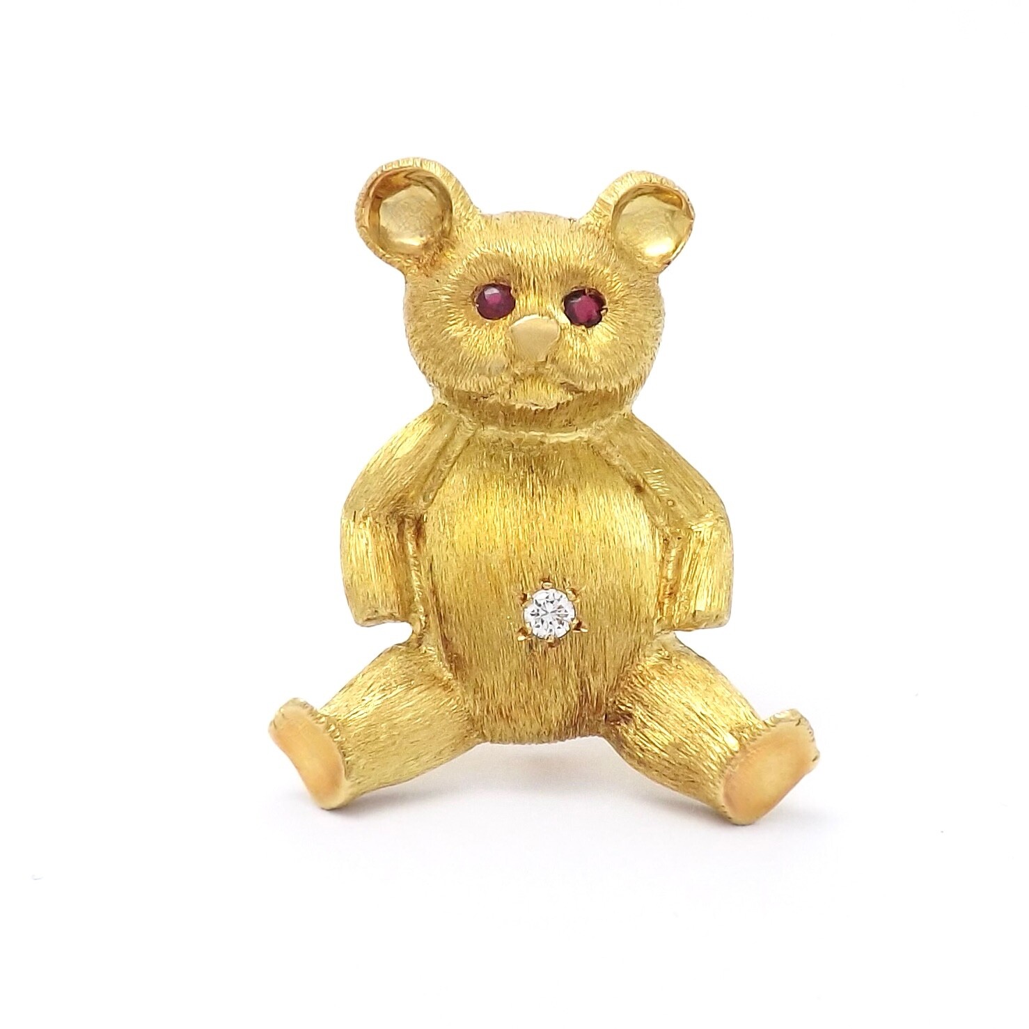18K Gold Designer Teddy Bear Ruby Eyes Diamond Belly … - Gem
