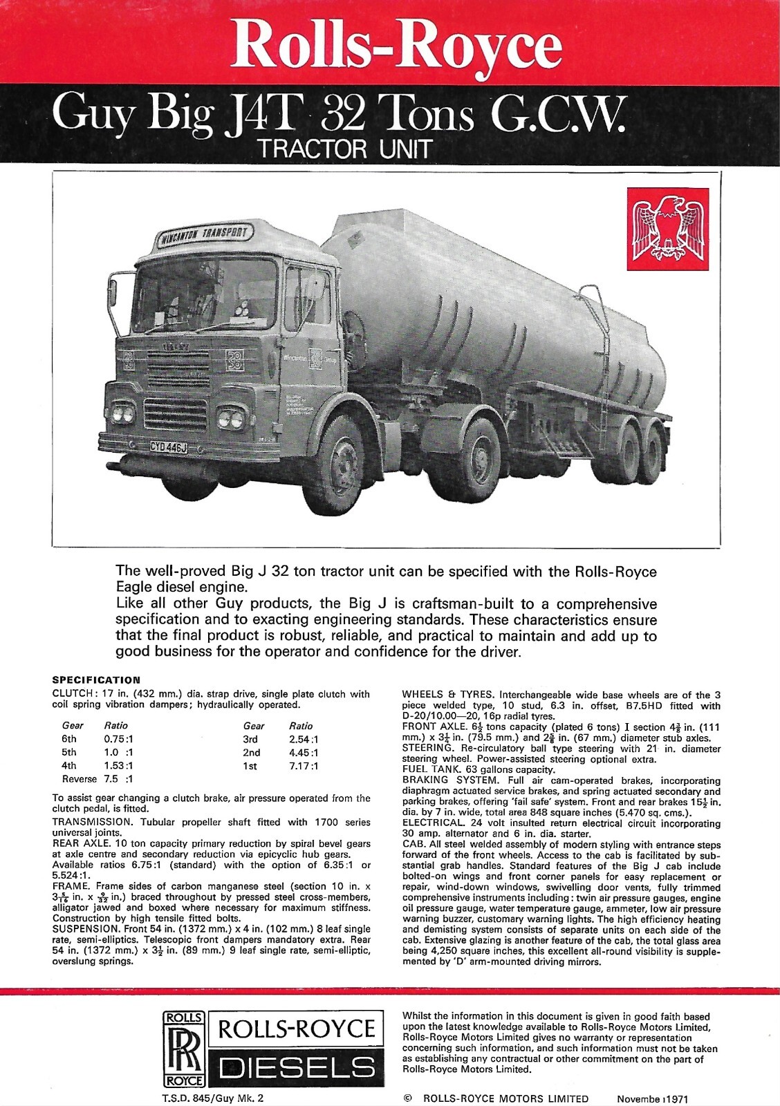 Truck Data Sheet - Rolls-Royce Eagle 220 Engine - Guy Big J4T ...