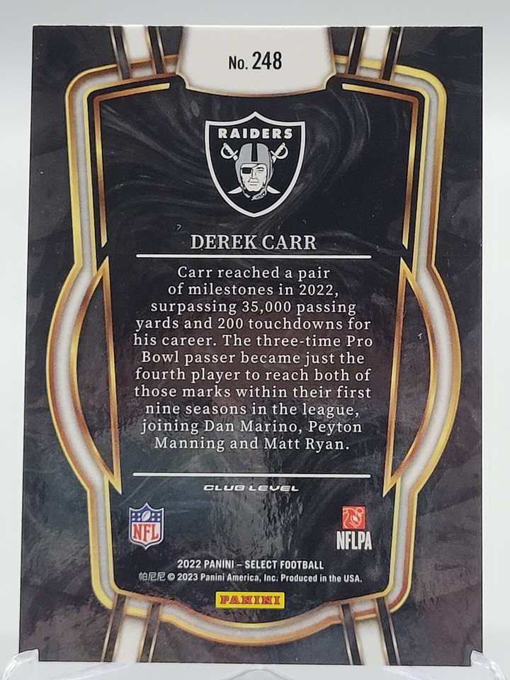 2022 SELECT DEREK CARR CLUB LEVEL FOOTBALL CARD RAIDERS NFL 248 panini ...