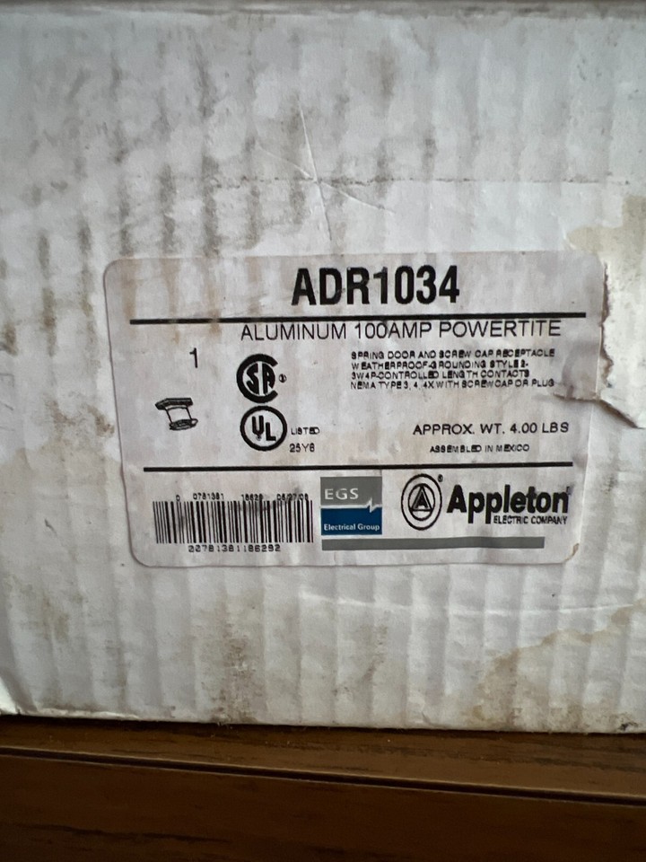 APPLETON 100 AMP 3W 4P RECEPTACLE ADR1034 NEW IN BOX MATES WITH ...