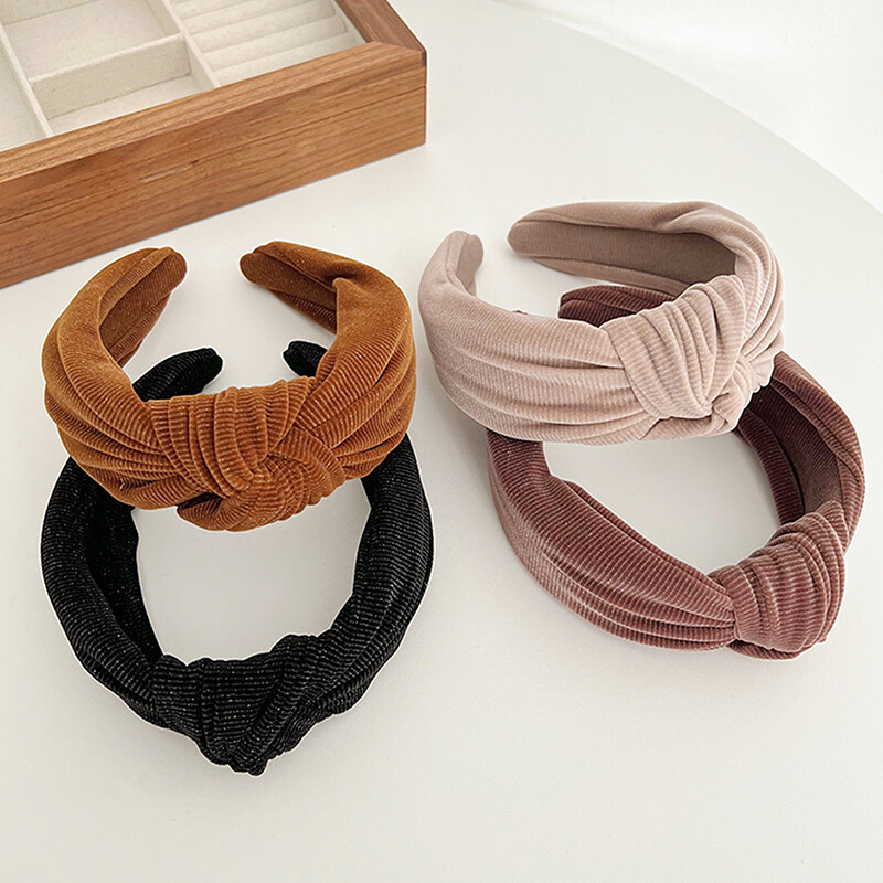 1PC Corduroy Solid Color Headband Fabric Knotted High Head Top HeadbaY7 ...