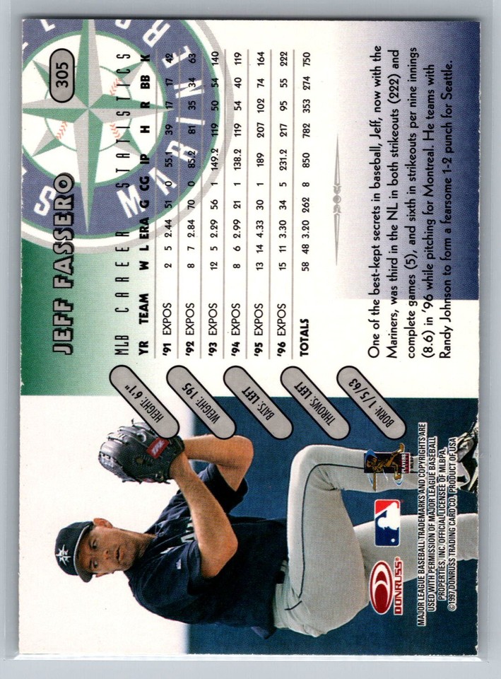 Jeff Fassero 1997 Donruss BASEBALL #305 Seattle Mariners | eBay