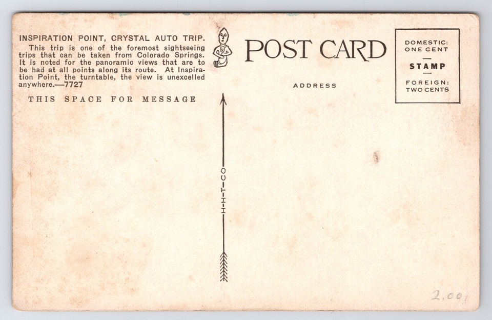 c1908 Crystal Park Auto Trip Inspiration Point Colorado Springs CO VTG ...