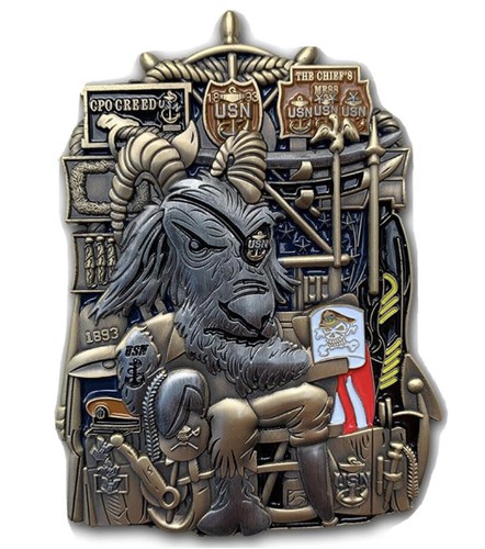 USN Navy Chief Retired CPO Mess Creed Old Goats Rock Challenge Coin ...