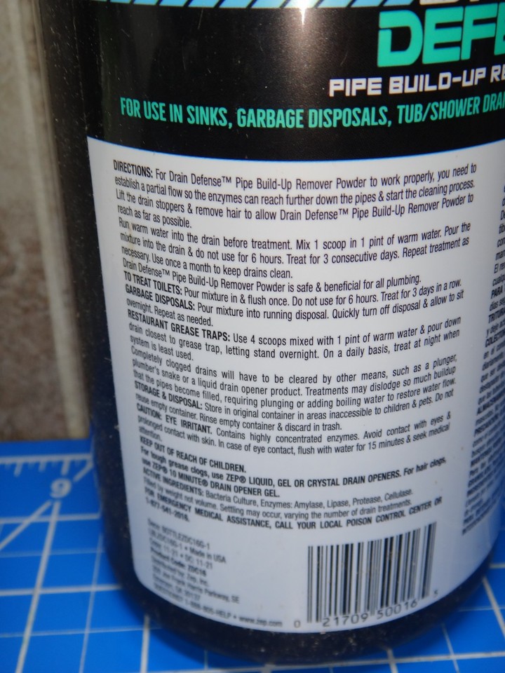 Zep DRAIN DEFENSE Pipe Build-Up Powder Remover 18oz / Septic Safe ...