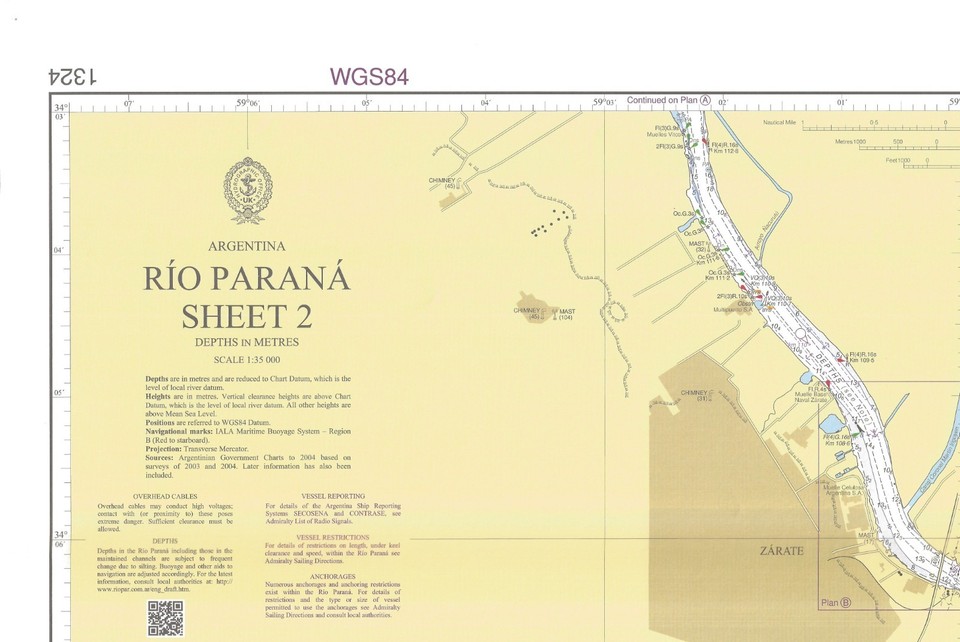 1324 Argentina Rio Parana Sheet 2 Chart Map Maritime Marine Nautical ...