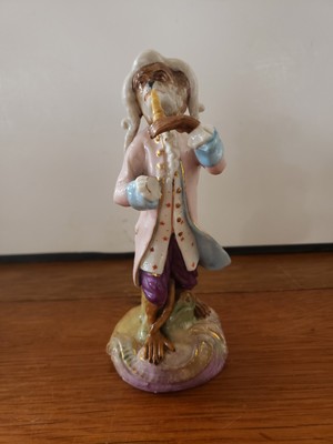 19th Cent German Meissen-Style Porcelain Singerie Monkey Playing a Horn ...