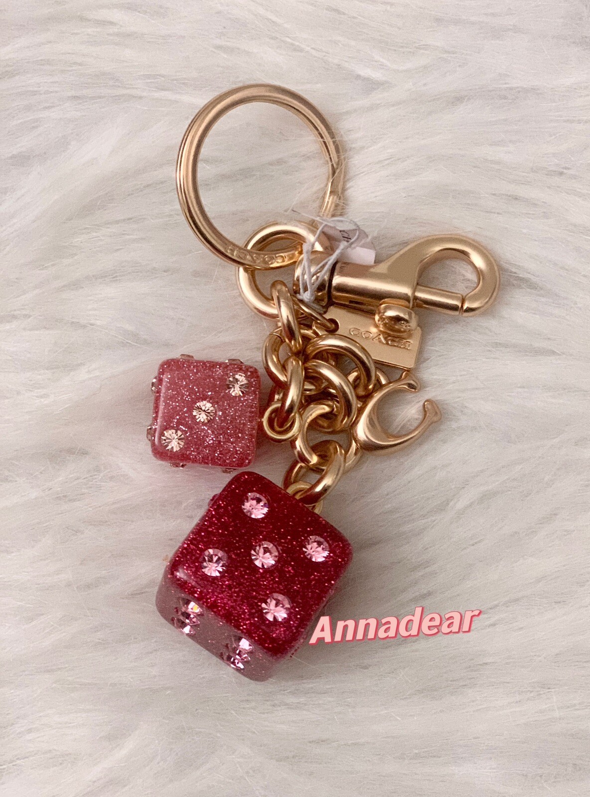 NWT Coach CH831 Dice Cluster Bag Charm Keychain Gold Pink Glitter Resin ...