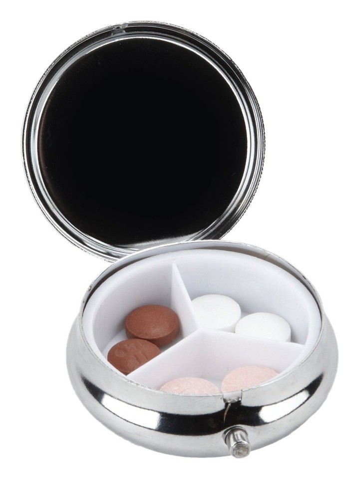 Silver Small Daily Medication Compact Pill Box Organizer Case, Pocket ...