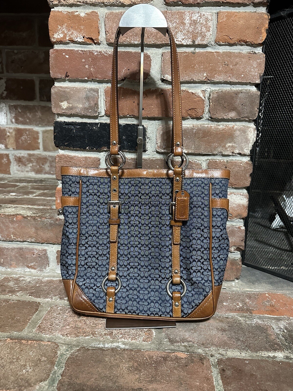 Coach Signature Jacquard Denim Tan Leather Canvas Tot… - Gem