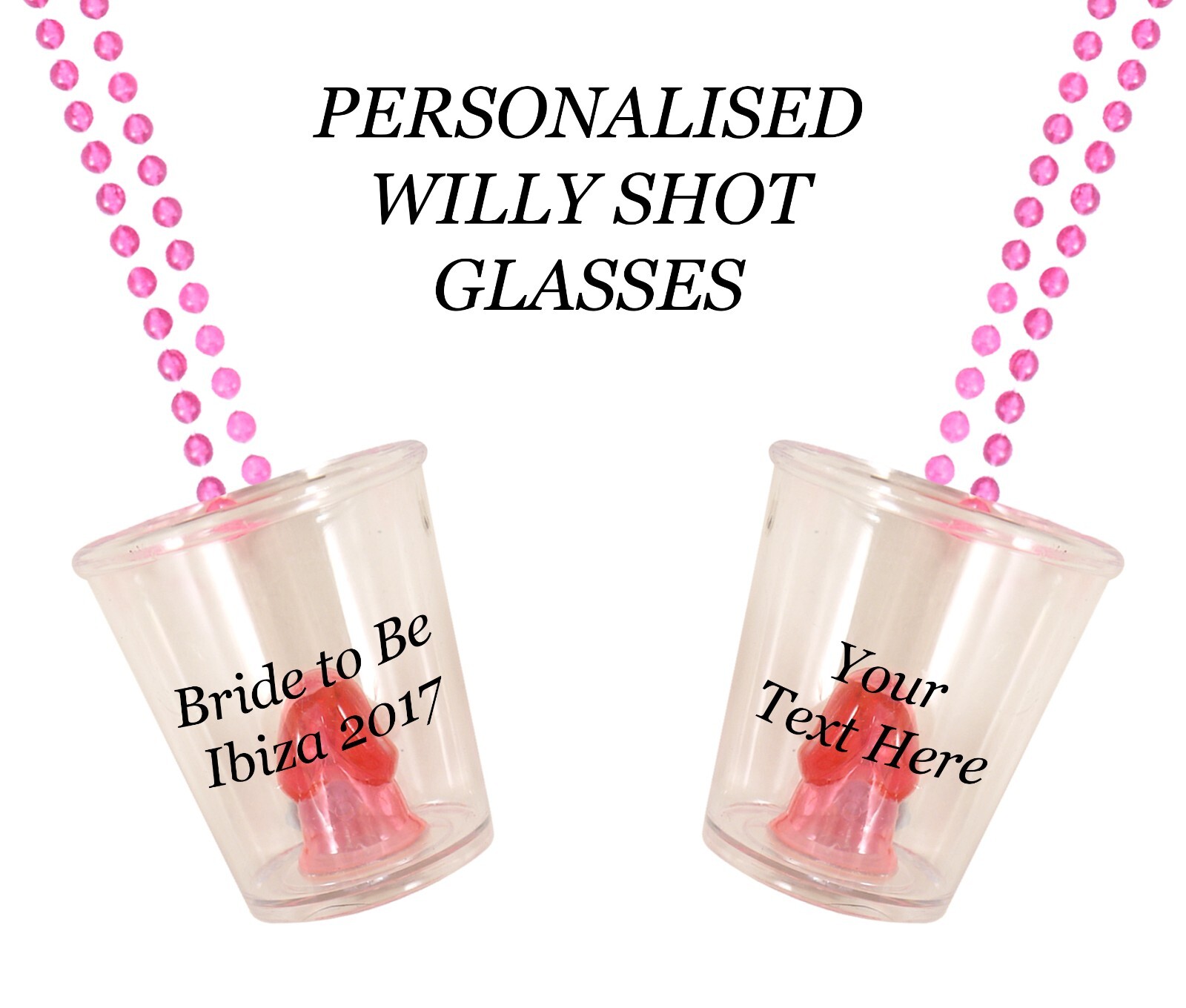 personalised Hen Party Shot Glasses 15 Willy glasses Pink Necklace ...