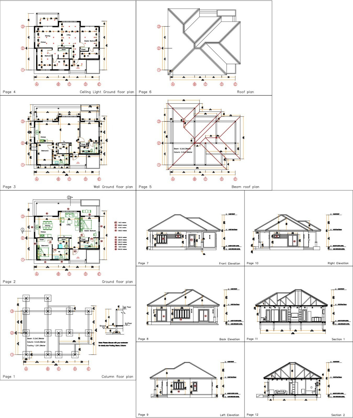 House Plan 12x9 Meter 40x30 Feet 2 Beds 2 Baths Hip Roof PDF Plan (A4 ...