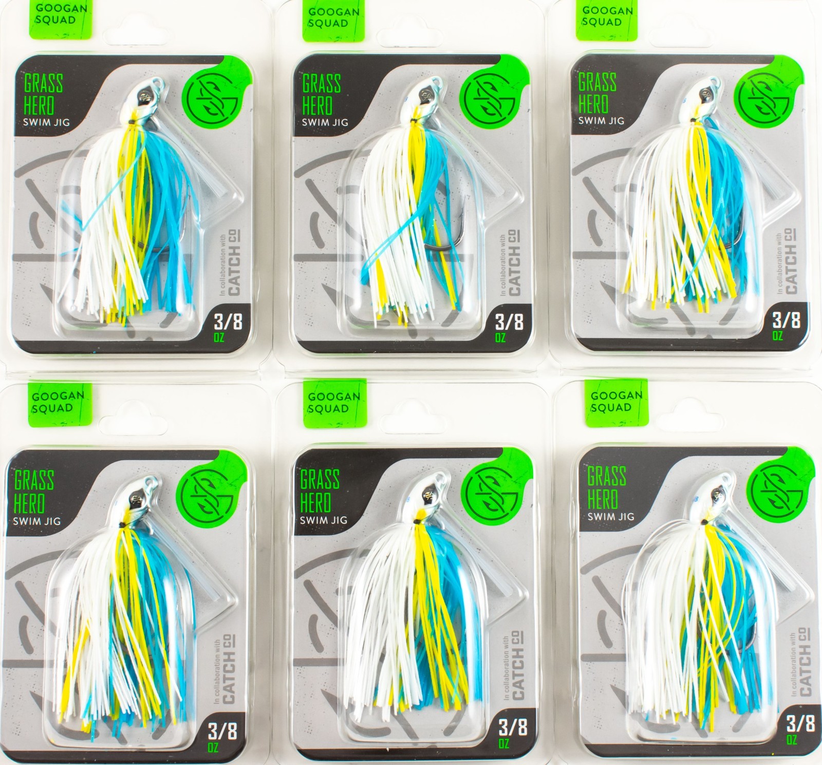 (LOT OF 6) GOOGAN SQUAD GRASS HERO SWIM JIG 4/0 3/8OZ SEXY SHAD J5106 ...