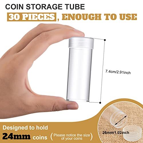 30 Pack Coin Storage Tubes Round Clear Plastic with Screw On Tops for ...