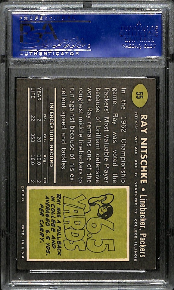 Ray Nitschke HOF Signed 1969 Topps Card #55 Green Bay Packers PSA/DNA ...