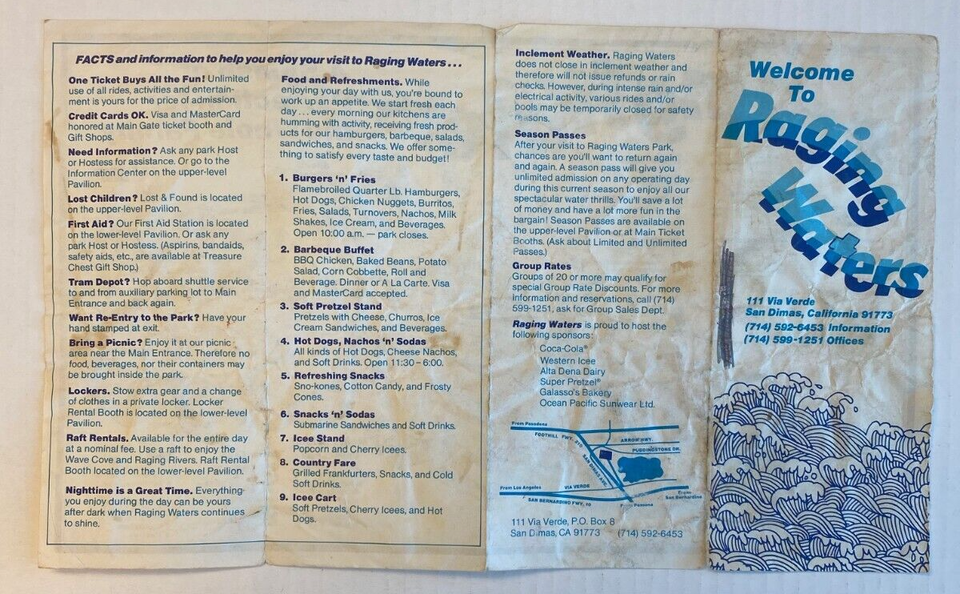 RAGING WATERS SAN DIMAS PARK MAP 1980s | eBay